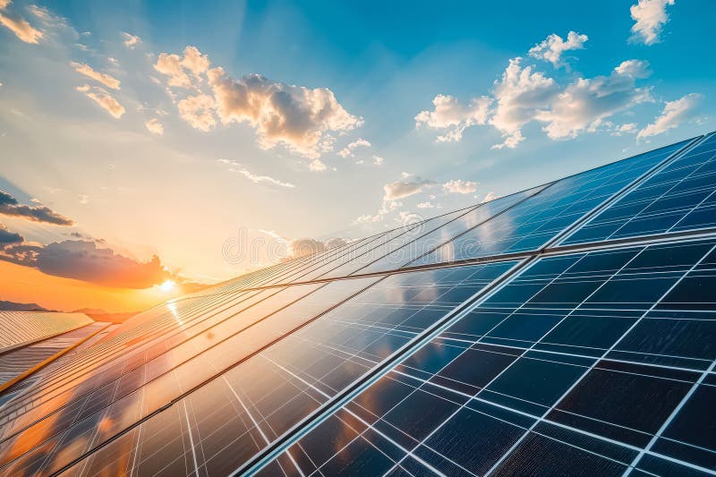 Solar Panel with a Sun Shining on it. Stock Photo - Image of station ...