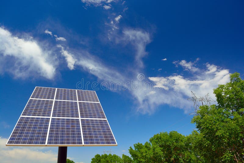 Solar Panel on a Sunny Day with Trees and Clouds Stock Image - Image of ...