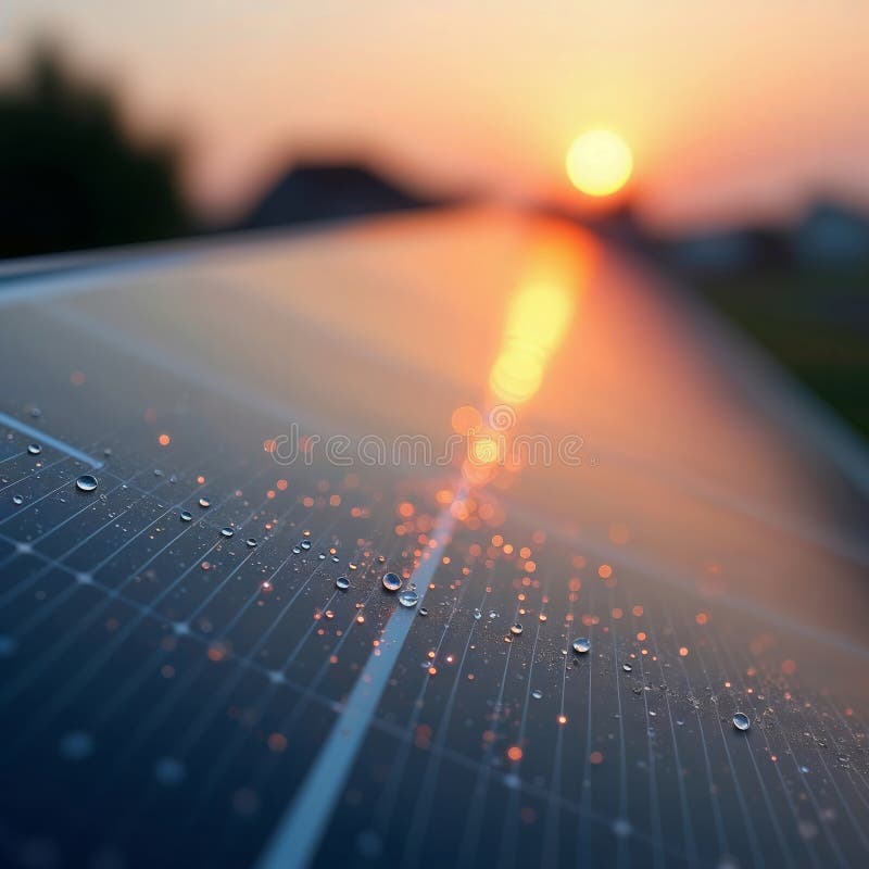 Morning Glory: Water Droplets on Solar Panels at Dawn, Generative Ai ...