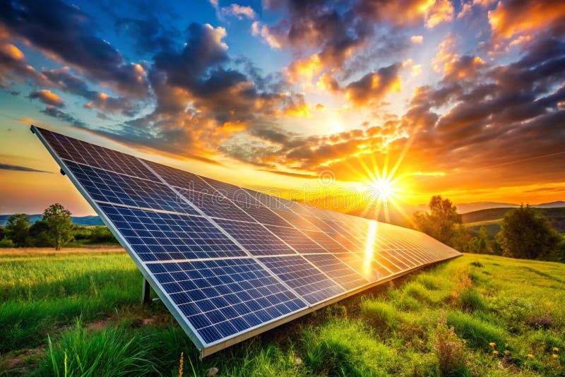 Solar Panel at Sunset stock illustration. Illustration of ecofriendly ...