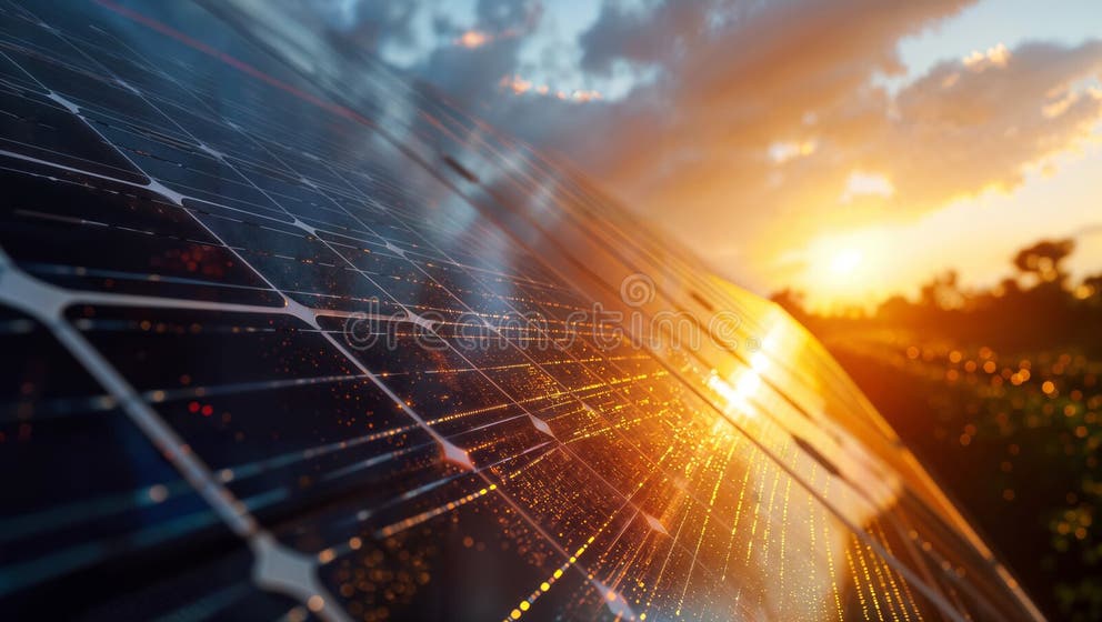 Solar Panel on Sunset Background. Alternative Energy Concept. 3d ...