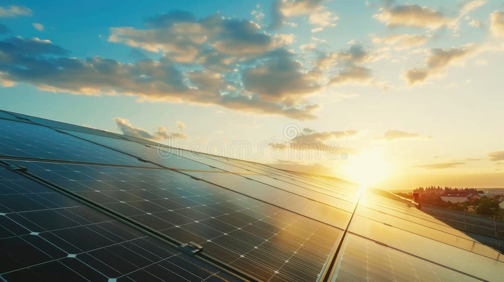 Solar Panel Sunset stock image. Image of outdoor, technology - 382324191