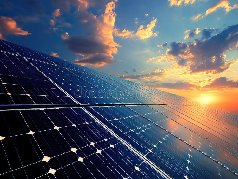 Solar Panel at Sunset stock photo. Image of site, energy - 378814720