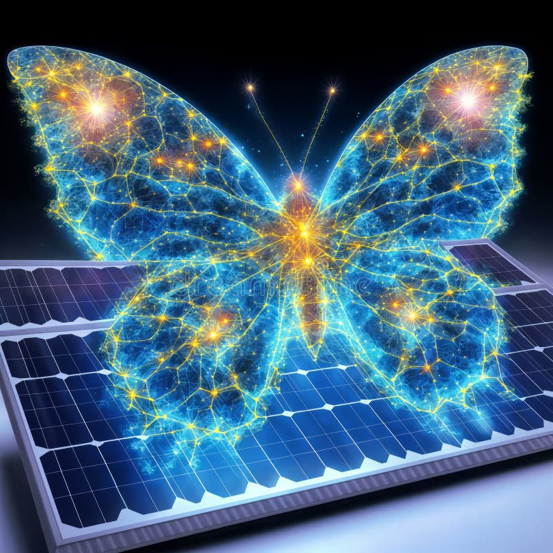 Solar Panel with Butterfly, 3d Render, Computer Digital Image ...