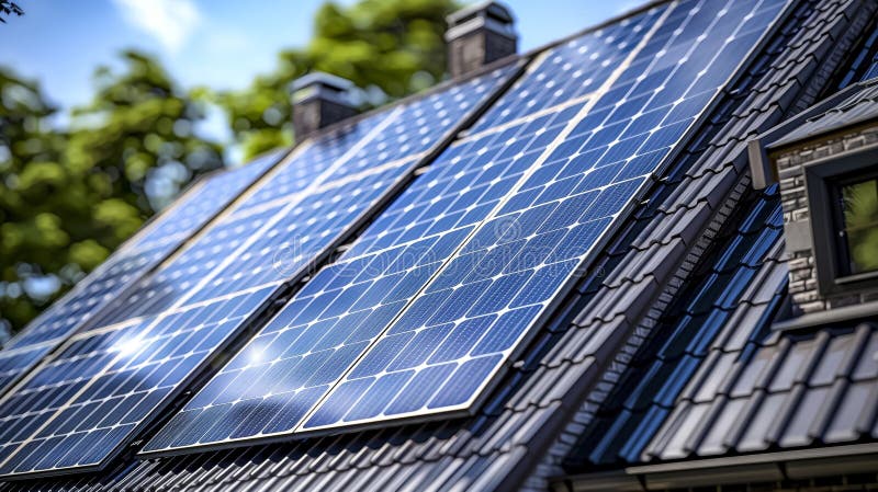 A Solar Panel System is Installed on the Roof of a House Stock ...