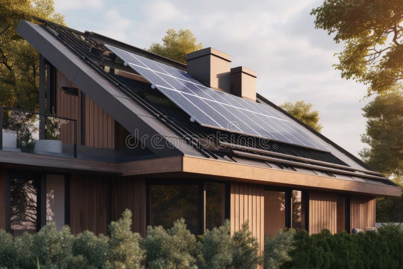 Solar Panel System Integrated into the Roof of a House, Providing ...