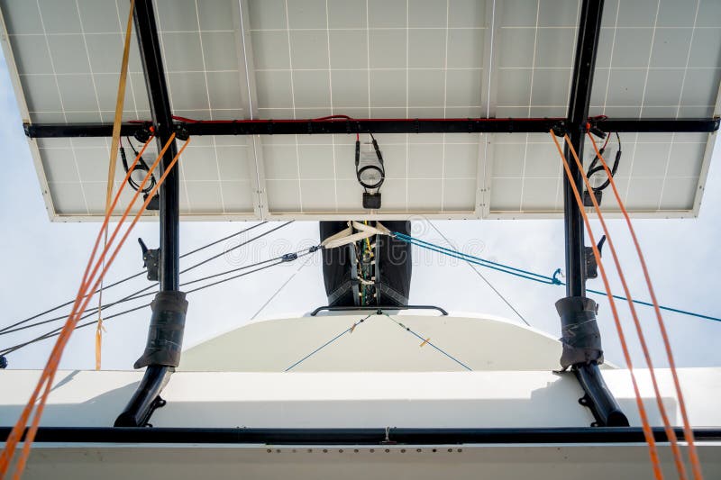 Solar Panel System on Sailing Yacht in the Dry Dock. Stock Photo ...