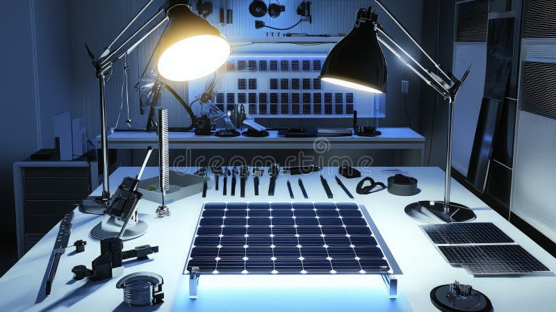 Solar Panel Tech Lab Workspace; Tools & Parts Stock Image - Image of ...