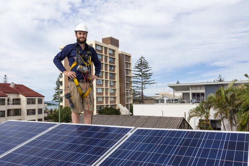Solar panel technician stock image. Image of installing - 62662329