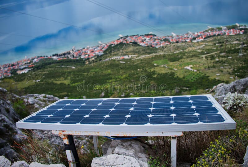 Solar Panel on the Top of the Mountain Stock Photo - Image of shore ...