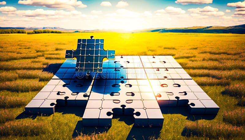 Solar Panel on Top of Puzzle Piece in the Middle of Field. Generative ...