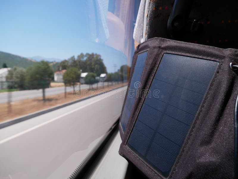 Solar Panel for Tourism in the Bus Window Stock Image - Image of panel ...