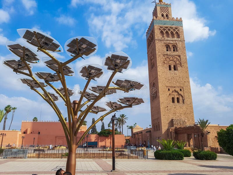 Solar Panel Tree and Mosque Tower Editorial Photography - Image of ...
