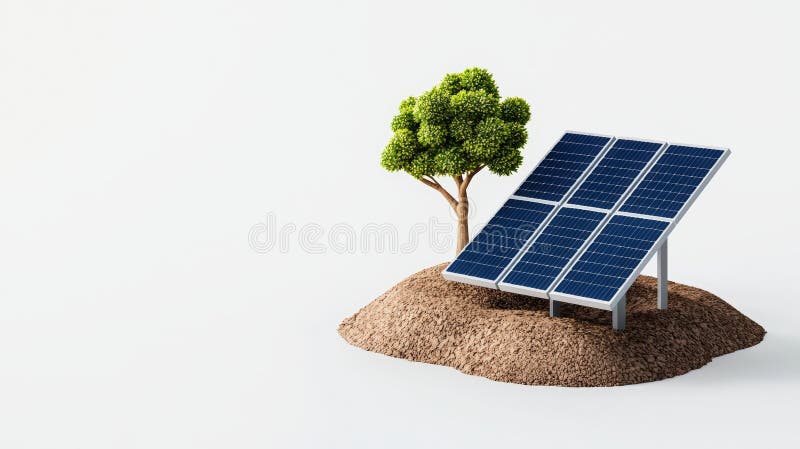 Solar Panel with Tree on Textured Soil Stock Illustration ...
