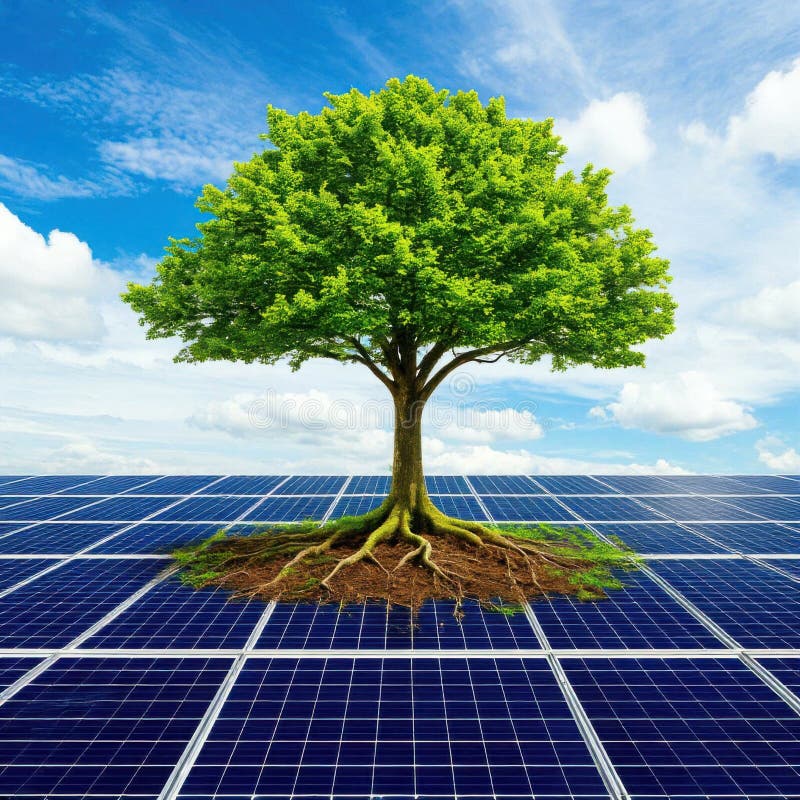 Solar Panel Tree stock illustration. Illustration of naturetech - 369457314