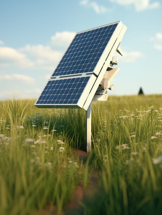 Solar Panel and Two Wind Turbines on the Ground Stock Photo - Image of ...