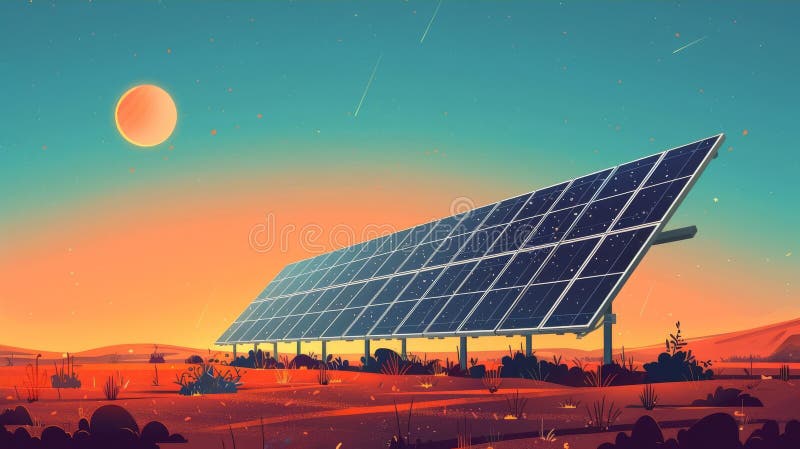 Solar Panel during Vibrant Sunset in Arid Desert Landscape Stock ...