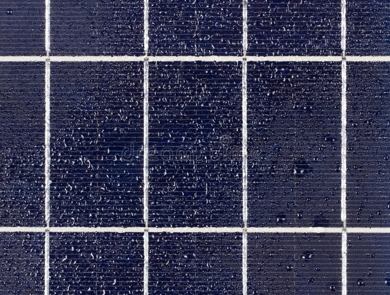 Close-up of Dark Blue Solar Panel with Water Drops. Stock Image - Image ...