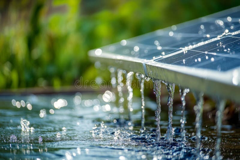 Solar Panel Water Feature with Dripping Water Stock Illustration ...
