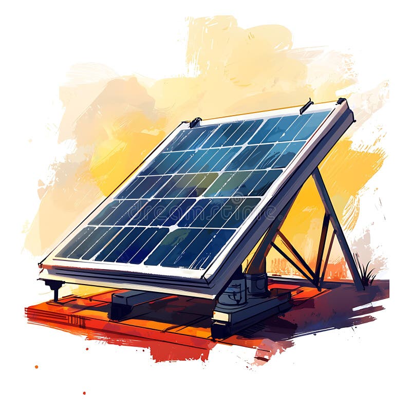 Solar Panel with Watercolor Background Stock Illustration ...