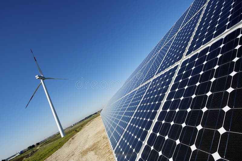 Solar Panel and Wind Turbine Stock Photo - Image of generation, energy ...