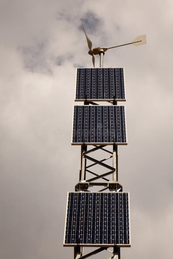 Solar Panel and Wind Turbine on the Sky Background . Stock Photo ...