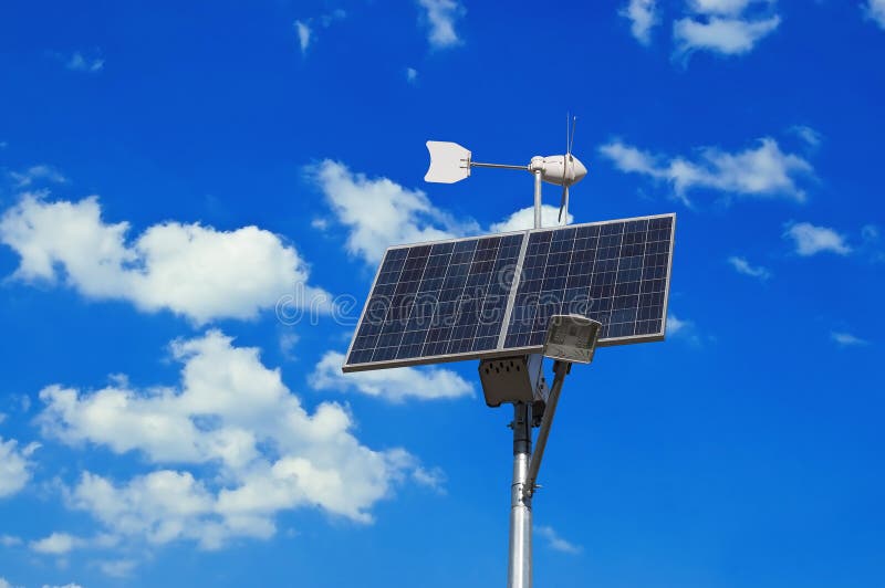 Solar panel and windmill stock image. Image of blue, construction ...
