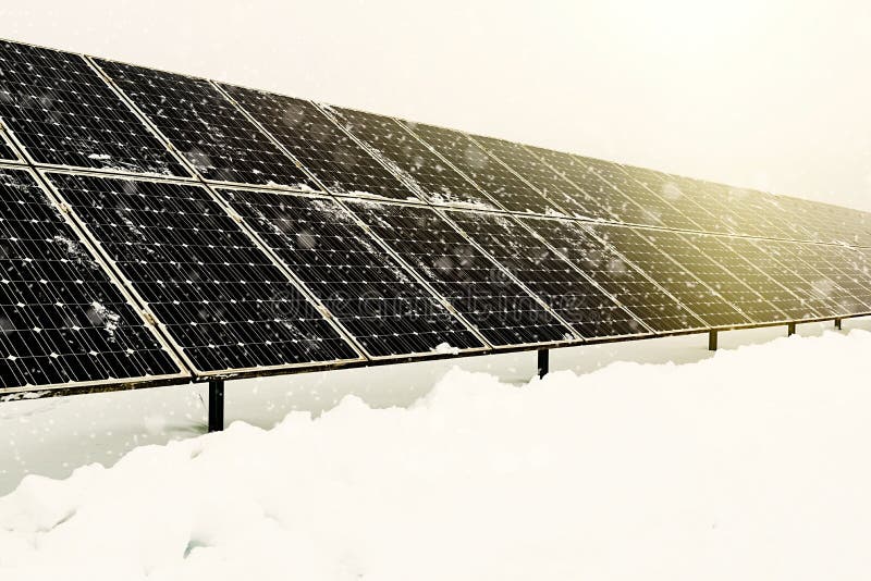 Solar Panel in Winter. Alternative Energy Source Stock Photo - Image of ...