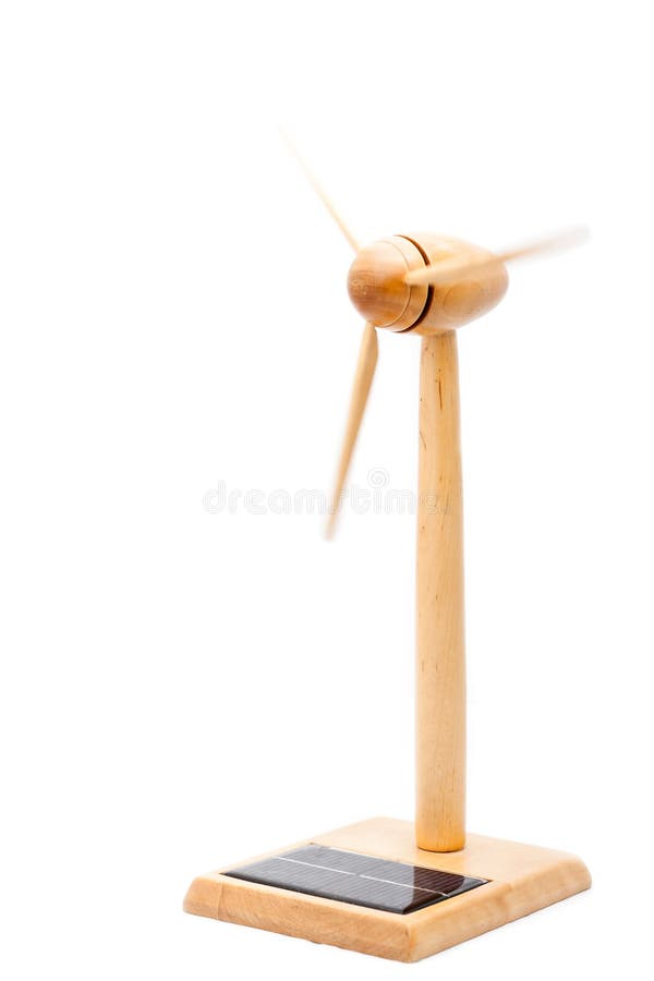 Solar Panel and Wooden Wind Turbine Isolated Stock Photo - Image of ...