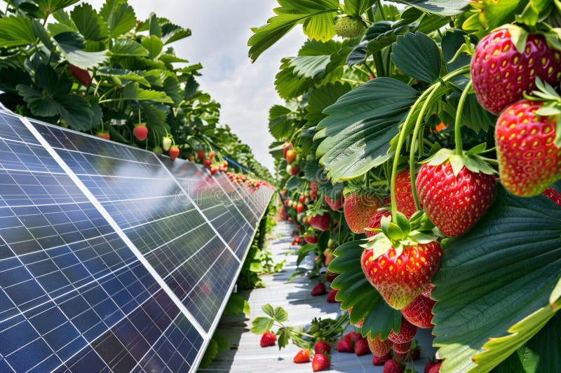 Solar Panellined Pathways in a Strawberry Farm Stock Image - Image of ...