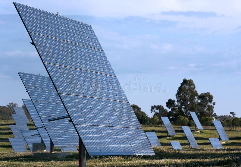Renewable Energy Solar Mirror Panels at Sunset Stock Image - Image of ...