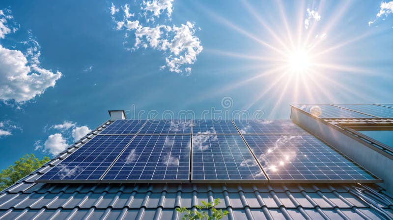 Solar Panels Absorb Sunlight on a House Roof Stock Illustration ...