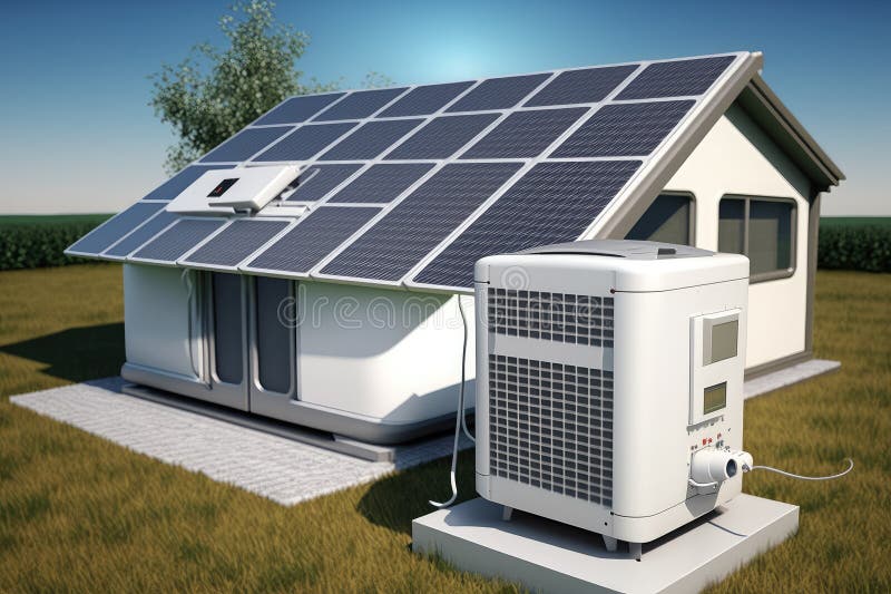 Solar Panels and an Air Heat Pump. a Home with Alternative Energy ...