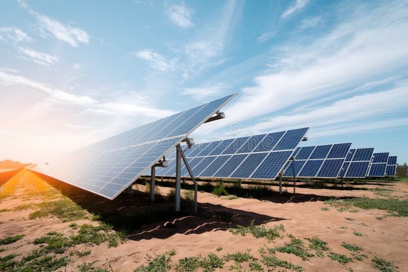 Solar Panels Align Under Clear Sky, Emphasizing Sustainability and ...