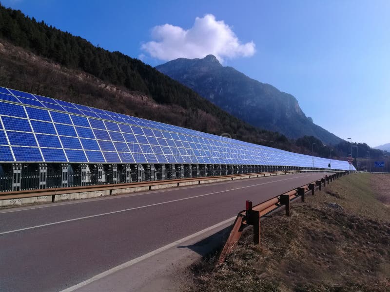 Solar Panels Along Road Highway Stock Image - Image of technology, road ...
