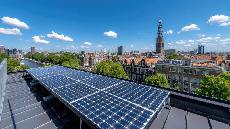 Solar Panels on an Amsterdam Apartment Complex Rooftop Showcase a ...