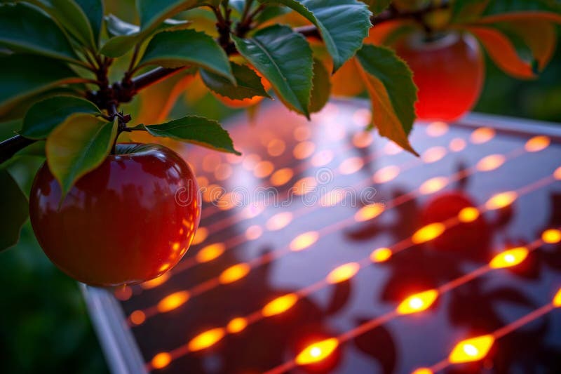 Apple Tree Branch in Front of Solar Panel, Generative Ai Stock ...