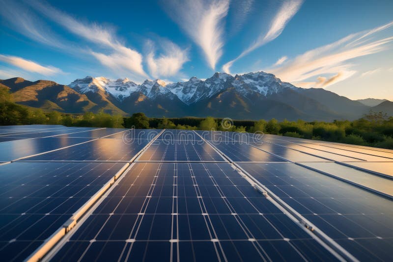 Solar Panels Array Against Mountain Range Clean Energy Sustainability ...