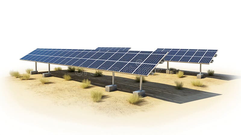 Solar Panels Array in Desert Environment with Dry Grass and Clear Sky ...