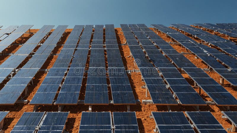 Solar Panels Array in a Desert Landscape Harnessing Solar Energy on a ...