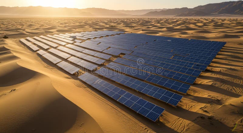 Solar Panels Array in Desert Landscape for Sustainable Energy ...