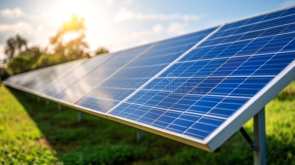 Solar Panels Array in a Green Field Stock Illustration - Illustration ...