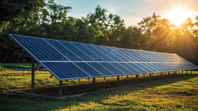 Solar Panels Array in a Green Field Setting Stock Illustration ...