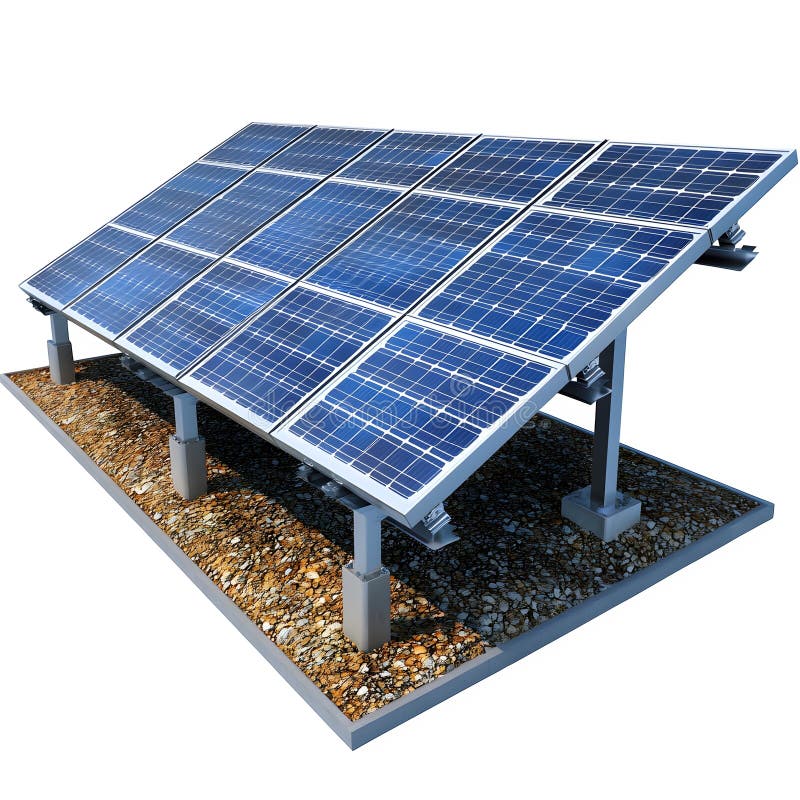 Solar Panels Array on a Rocky Surface with Metal Support Structures in ...