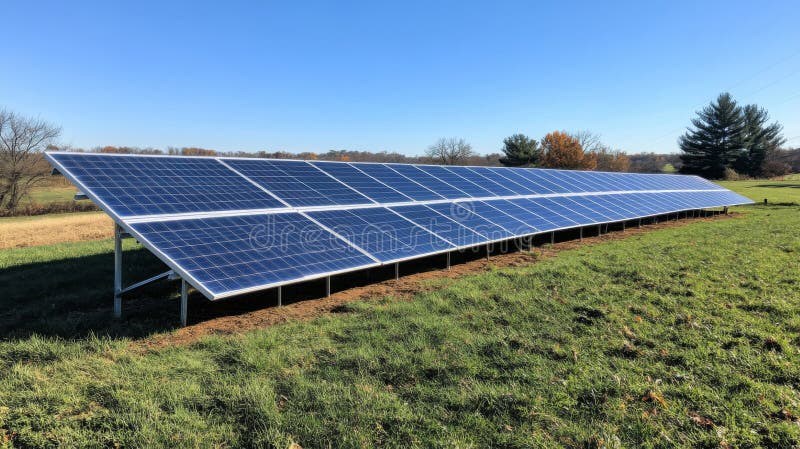 Solar Panels Array in Rural Green Field Setting Stock Illustration ...