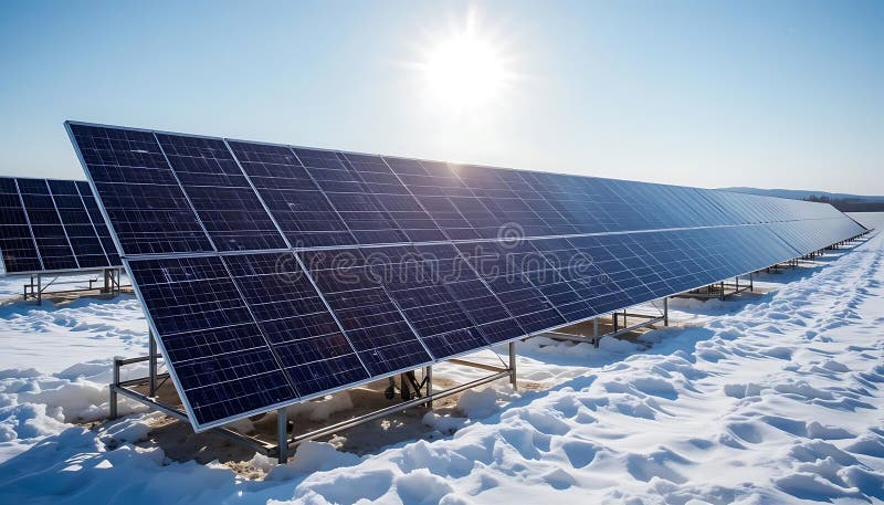 Solar Panels Array in Snowy Winter Landscape Stock Illustration ...