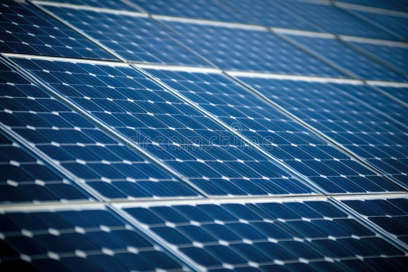 Solar Panels Arrayed in Grid Pattern with Blue Sky Reflection and ...