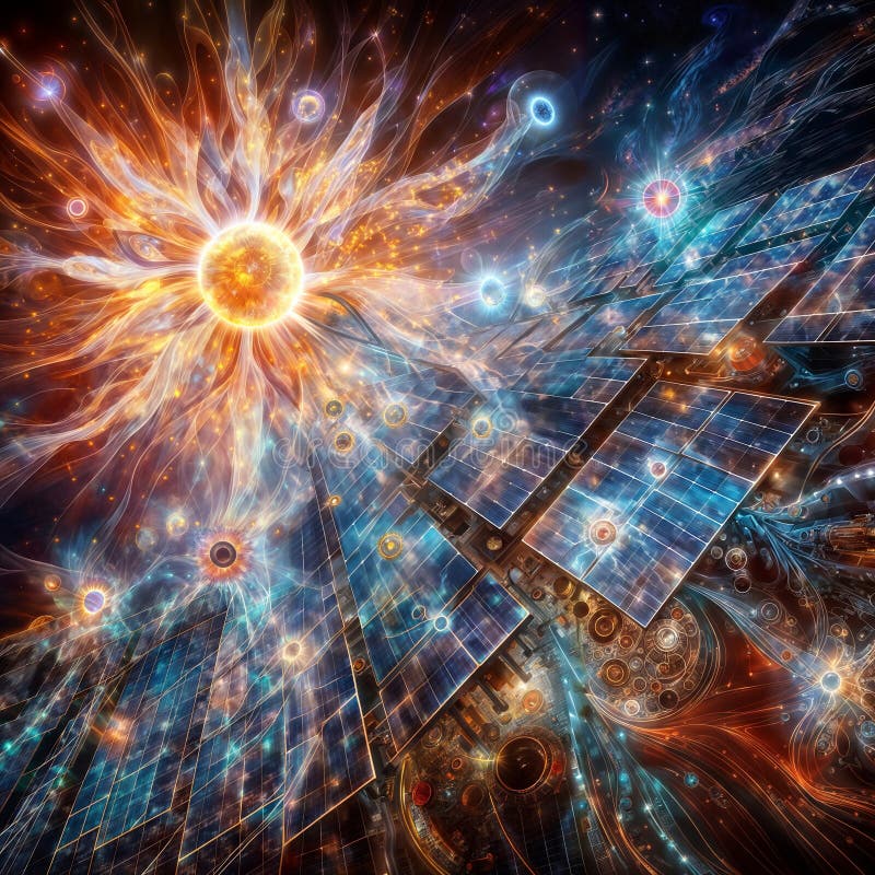 Solar Panels on the Background of the Planet. 3D Rendering., Generative ...