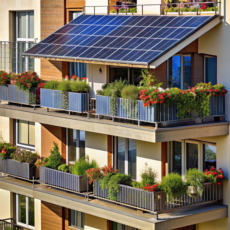 Solar Panels on the Balconies of Private Houses Stock Photo - Image of ...