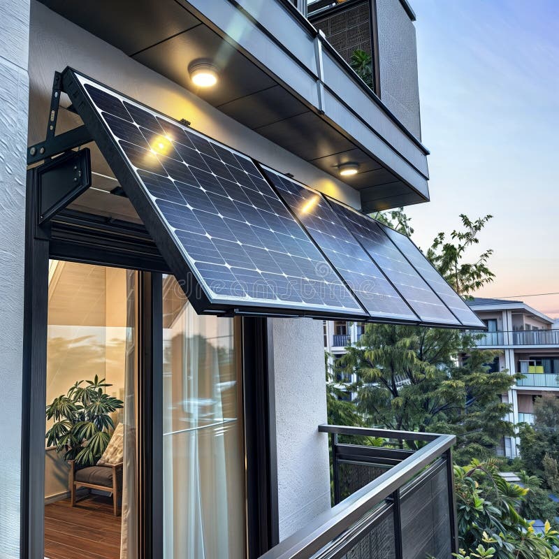 Balcony Solar Panels: Twilight View, Generative Ai Stock Illustration ...